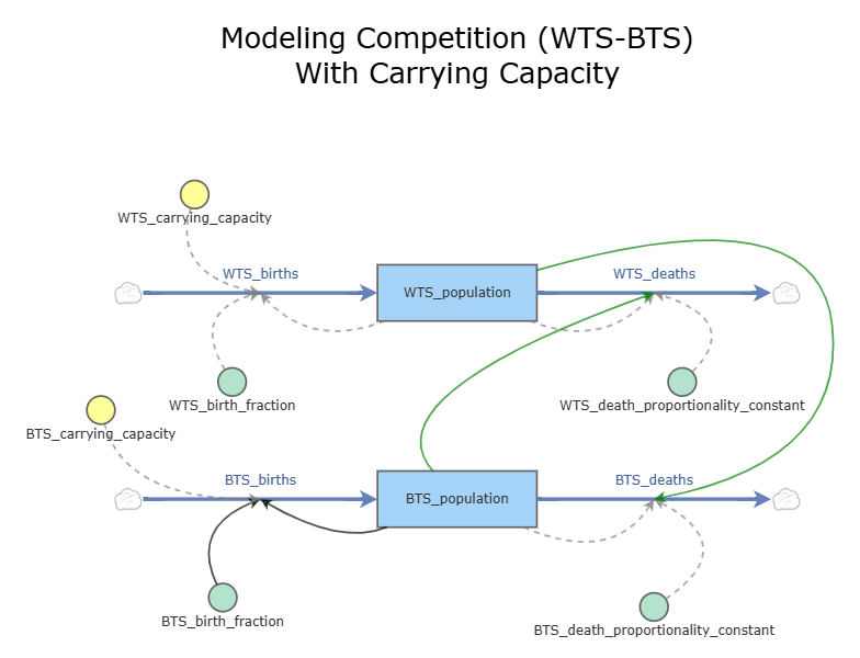 Modeling Competition (WTS-BTS) With Carrying Capacity | Insight Maker