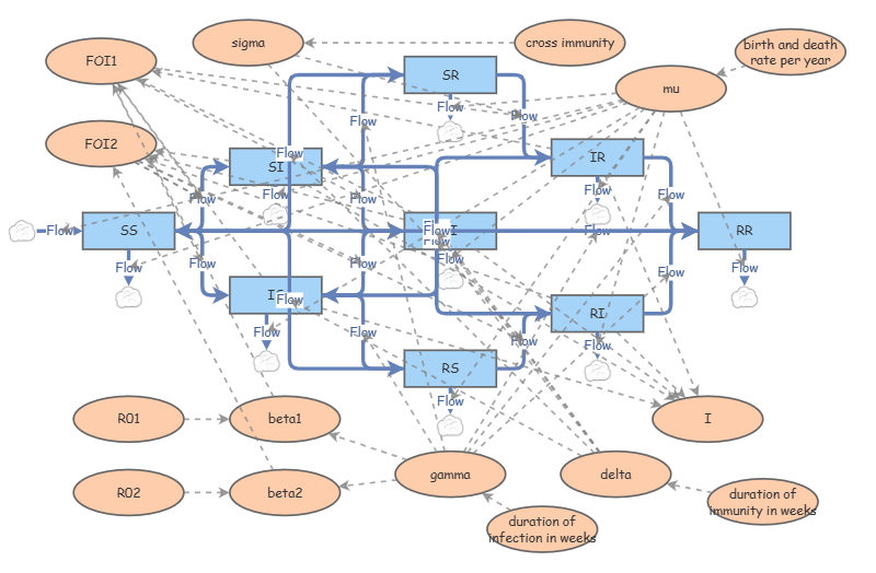 Two strain model | Insight Maker