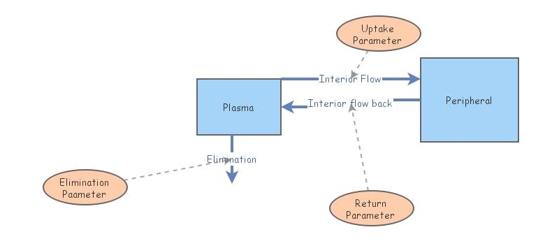 Continuous dose, two compartment pharma | Insight Maker