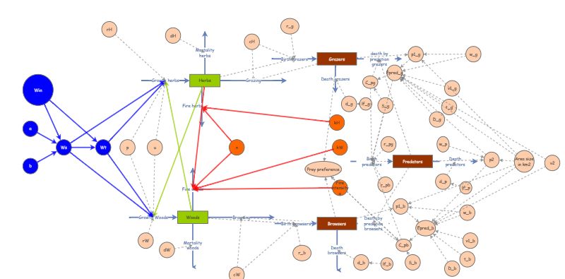 Clone of Correct model (browsers + grazers+ predators) with holling type 3 | Insight Maker